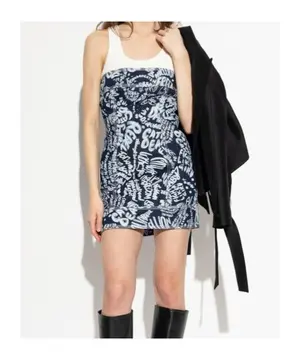 Dsquared2 Denim Graffiti Print Off-the-shoulder Mini Dress - Blue