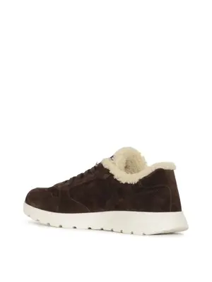 Prada Suede Lace-up Sneakers With Shearling Trim