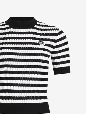 PATOU Striped Ribbed Knit Sweater - Black