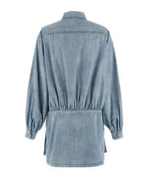7 For All Mankind Denim Shirt Dress With Front Pockets - Blue