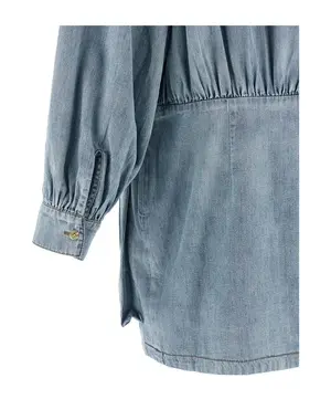 7 For All Mankind Denim Shirt Dress With Front Pockets - Blue