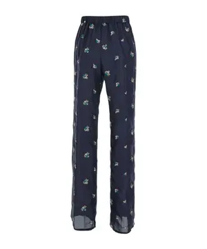 FORTE_FORTE Floral Embroidered High Waisted Wide Leg Trousers - Black