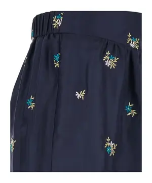 FORTE_FORTE Floral Embroidered High Waisted Wide Leg Trousers - Black