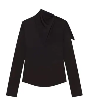 COURREGES Courrèges Draped Neck Long Sleeve Top - Black