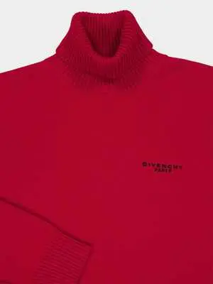 Givenchy Paris Signature Embroidered Turtleneck Sweater - Red