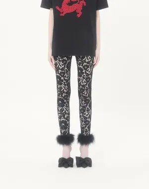 Valentino Garavani Lace Leggings With Feather Embellishments