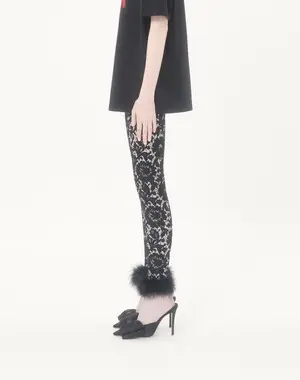 Valentino Garavani Lace Leggings With Feather Embellishments
