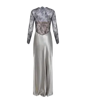 Alberta Ferretti Lace Trimmed Boatneck Maxi Dress