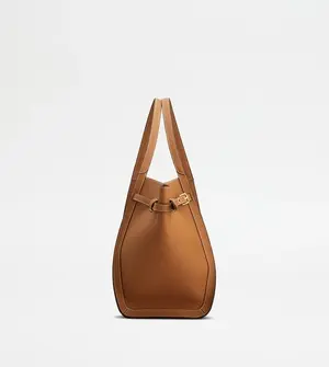 TOD'S Leather Tote Bag With Timeless T Logo - Brown