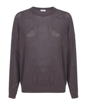 Brunello Cucinelli Long Sleeve Jumper With Ribbed Collar - Black