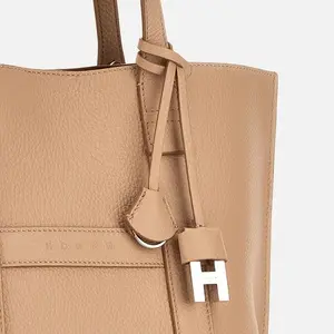 Hogan Logo Embossed Top Handle Bag - Beige