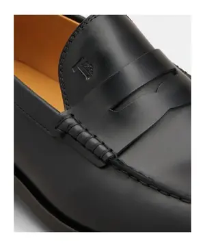 TOD'S Calfskin Leather Penny Loafers - Black