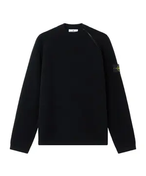 Stone Island Mock Neck Zip Detailed Jumper - Black