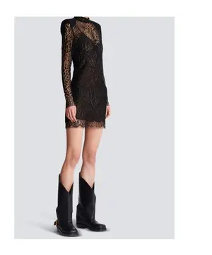 Balmain Leopard Pattern Lace Bodycon Dress