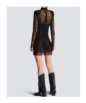 Balmain Leopard Pattern Lace Bodycon Dress
