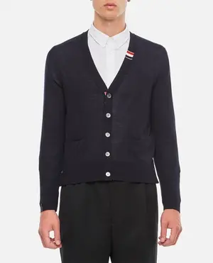 Thom Browne V-neck Knitted Cardigan With Stripes