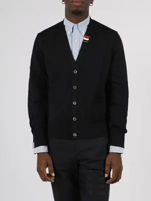 Thom Browne V-neck Knitted Cardigan With Stripes