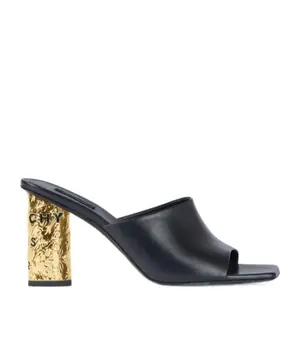 Givenchy Tape Heeled Mules With Gold Metal Heel - Black