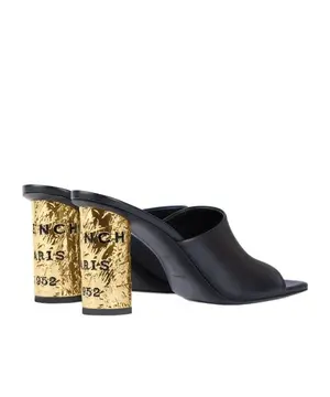 Givenchy Tape Heeled Mules With Gold Metal Heel - Black
