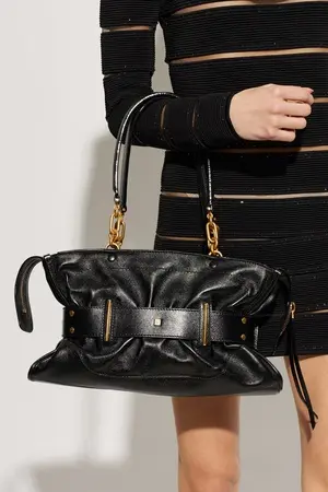 Balmain Anthem Buckled Shoulder Bag - Black