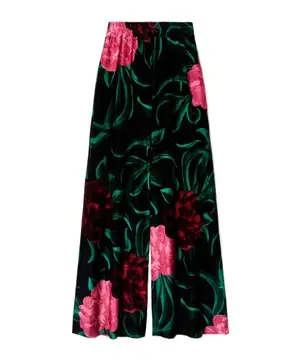 La DoubleJ Floral Velvet Palazzo Trousers - Black