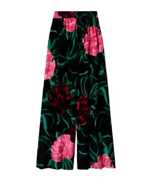 La DoubleJ Floral Velvet Palazzo Trousers - Black