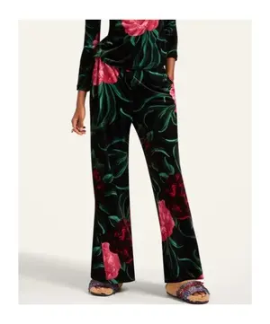 La DoubleJ Floral Velvet Palazzo Trousers - Black