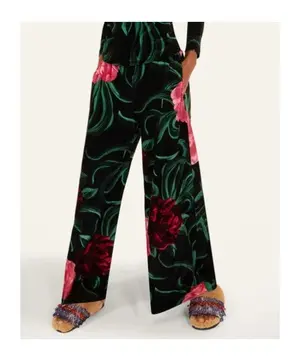 La DoubleJ Floral Velvet Palazzo Trousers - Black