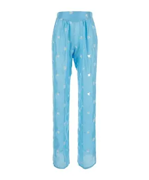 FORTE_FORTE Embroidered High-waisted Flared Trousers - Blue