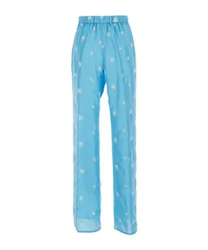 FORTE_FORTE Embroidered High-waisted Flared Trousers - Blue