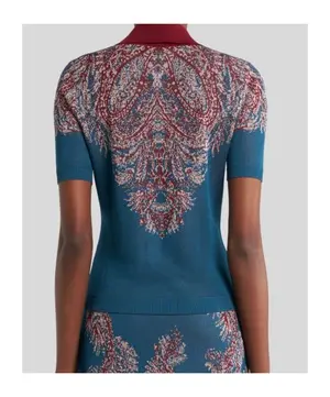 Etro Pattern-jacquard Knitted Polo Shirt - Light Blue