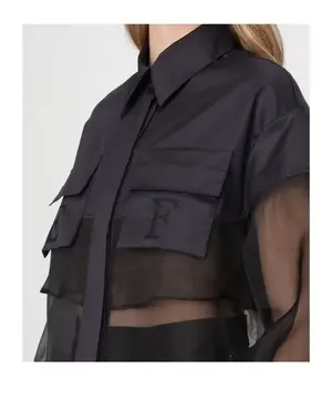 Elisabetta Franchi Cropped Shirt With Crochet Embroidery