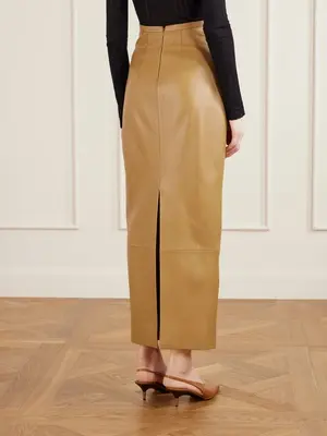 Khaite Winton Patchwork Leather Midi Skirt - Nude