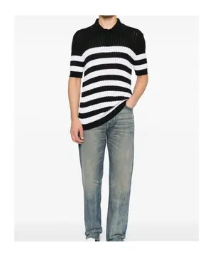 Balmain Stripe Patterned Short-sleeve Knit Polo Shirt