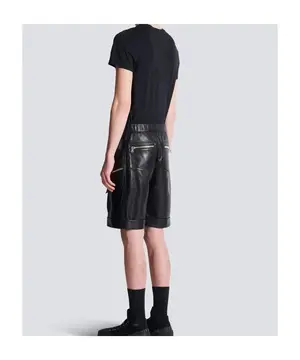 Balmain Leather Cargo Bermuda Shorts