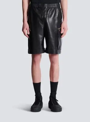 Balmain Leather Cargo Bermuda Shorts