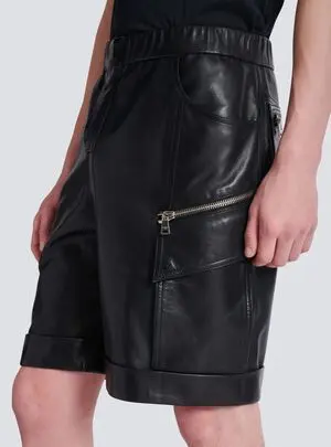 Balmain Leather Cargo Bermuda Shorts