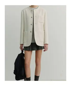DUNST Crew Neck Pocket Jacket - Cream