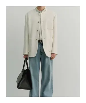 DUNST Crew Neck Pocket Jacket - Cream