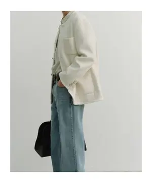 DUNST Crew Neck Pocket Jacket - Cream