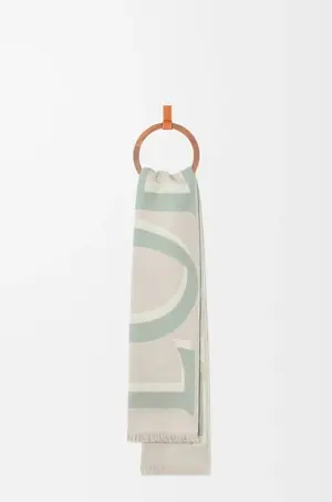 Loewe Logo Printed Frayed Edge Scarf - White