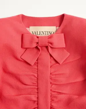 Valentino Garavani Crispy Light Wool Jacket Dress With Pleats And Bows