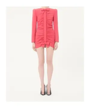 Valentino Garavani Crispy Light Wool Jacket Dress With Pleats And Bows