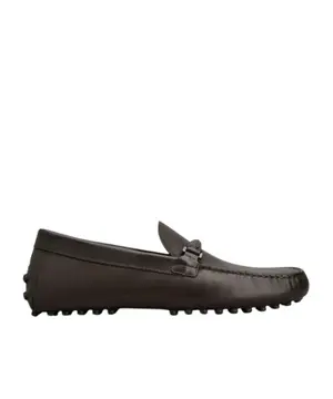 TOD'S Leather Loafers With Branded Buckle - Brown