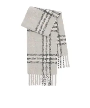 Burberry Burberry Check Fringed-Edge Bouclé Scarf Gray