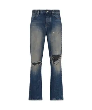 Amiri Ripped Knee Bootcut Denim Jeans - Lapis Denim Blue