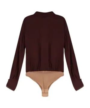 Elisabetta Franchi Georgette Bodysuit With Draped Neckline And Pointed Collar - Brown