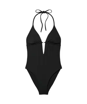 Tory Burch Halterneck Plunge One-piece Swimsuit - Black