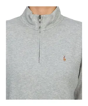 Polo Ralph Lauren Long Sleeve Quarter Zip Polo Shirt With Embroidered Logo - Grey