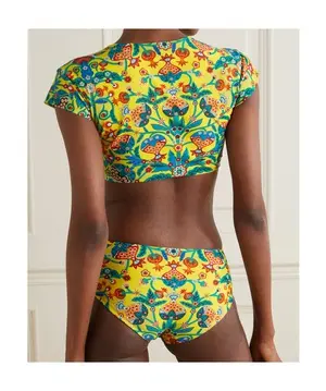 La DoubleJ Bardot Tie-detailed Printed Bikini Top